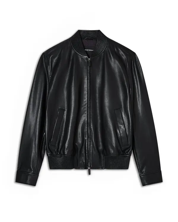 Emporio Armani Nappa Full Aniline Leather Jacket - Solid Black